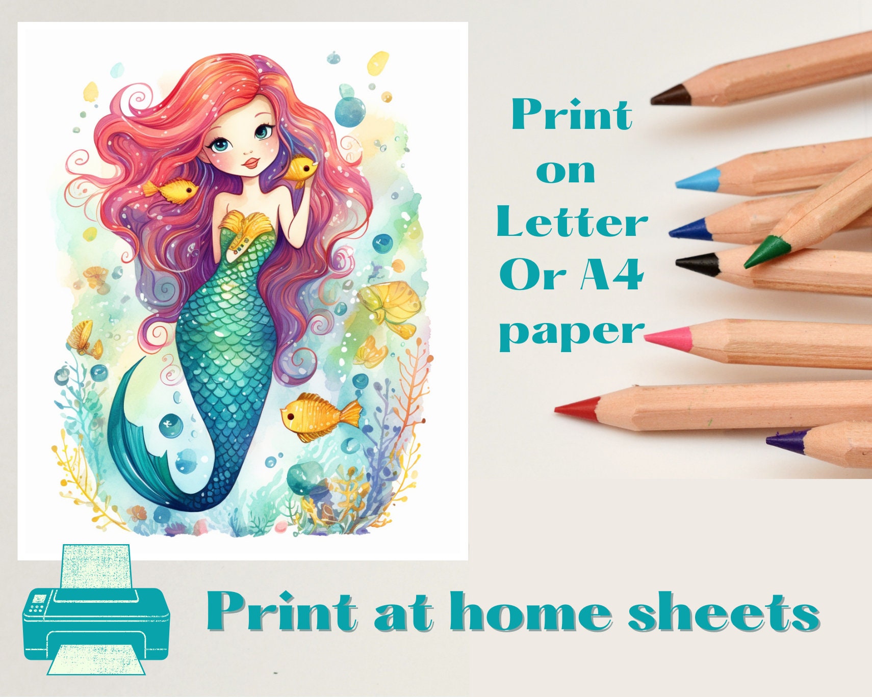 Kids Glam Mermaids Printable Posters, Nursery Pictures for Kids, Pretty ...