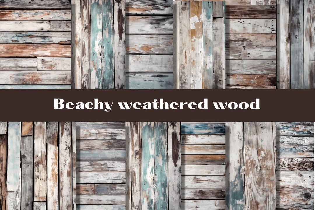 Beachy Weathered Wood Watercolor Digital Papers, Backgrounds, Digital ...