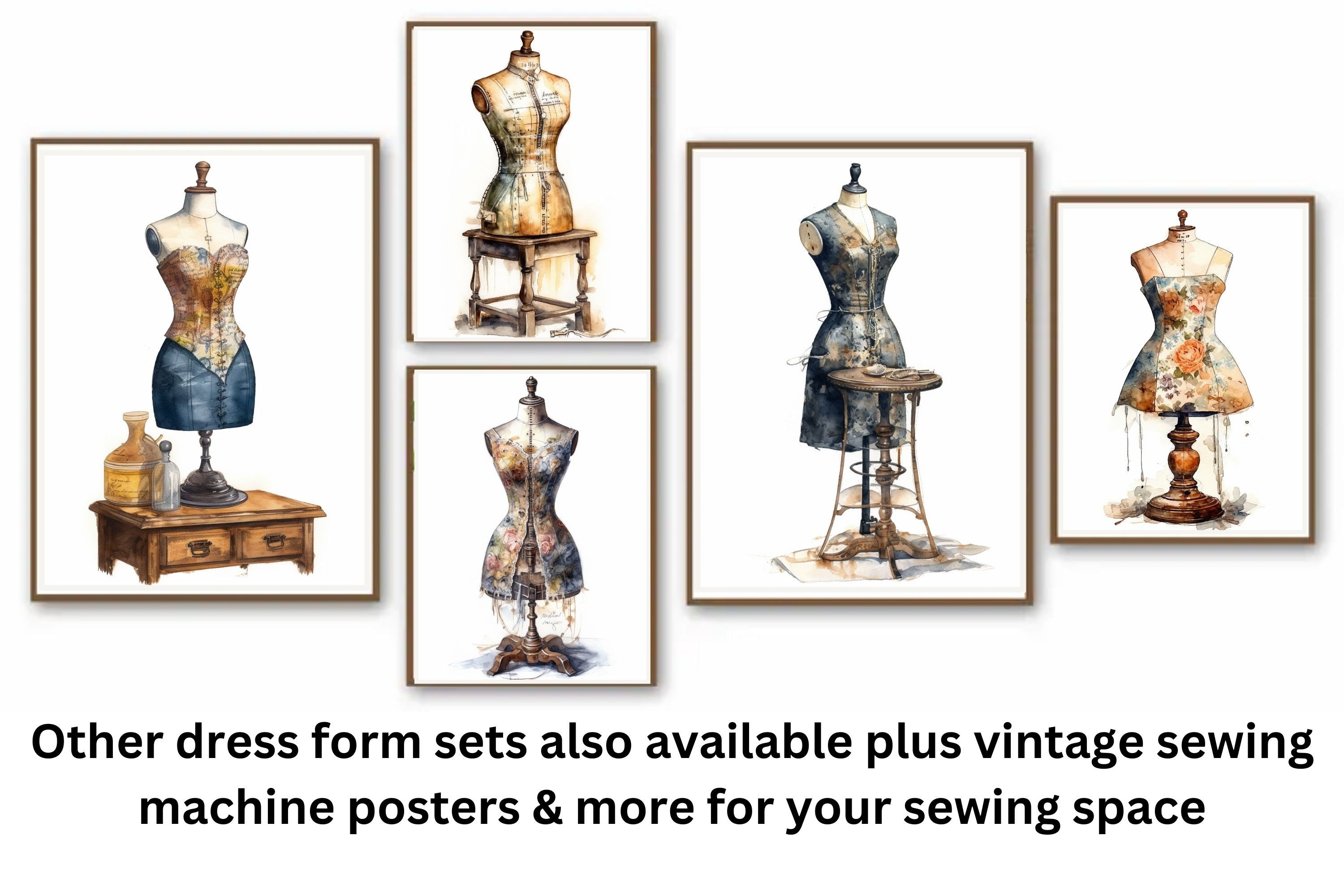 Vintage Dress Forms Sewing Room Poster Set of 6 Printable Wall Art ...
