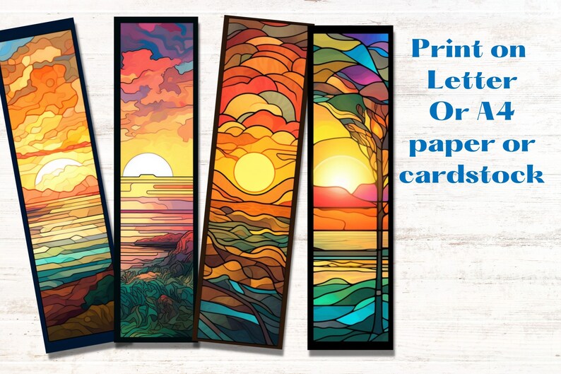 Stained Glass Sunsets Printable Bookmarks Print at Home Book - Etsy