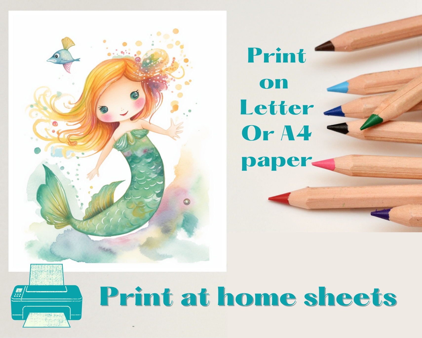 Pastel Mermaids Cute Printable Posters X 6, Nursery Pictures for Kids ...