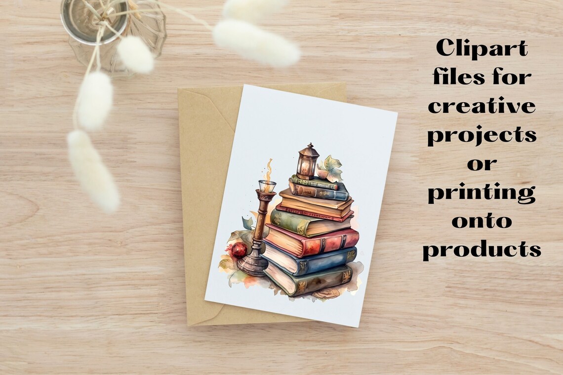 VINTAGE BOOKS Watercolor Clipart Set 7 Clip Art Images - Etsy