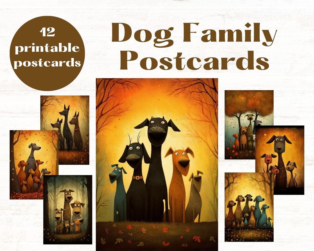 Dog Family Postcard Images 5 X 7 Inches, Printable Postcards, Print and ...