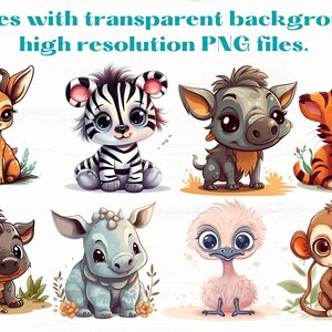 BABY SAFARI ANIMALS Cute Clipart Illustrations, 34 Clip Art Images ...