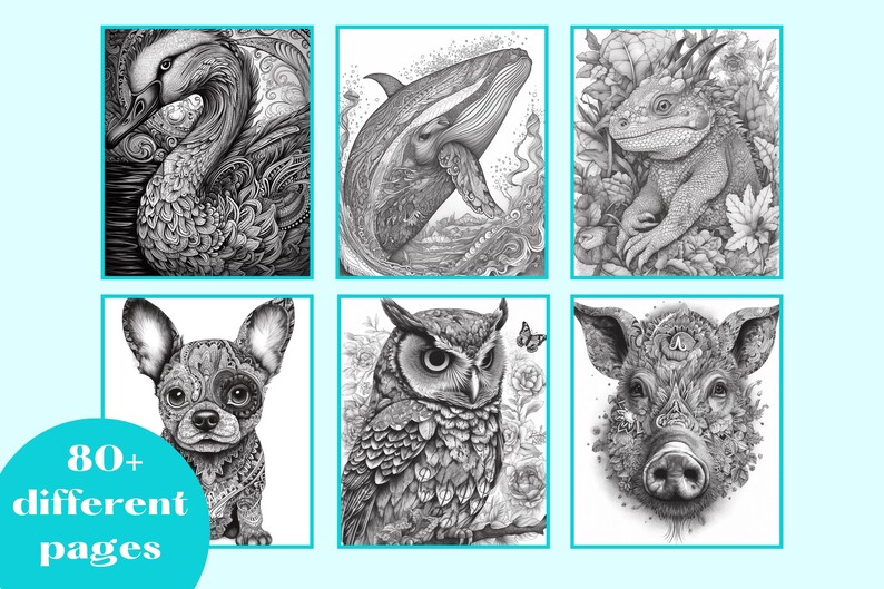 Intricate Animals Coloring Pages for Adults Instant Download - Etsy