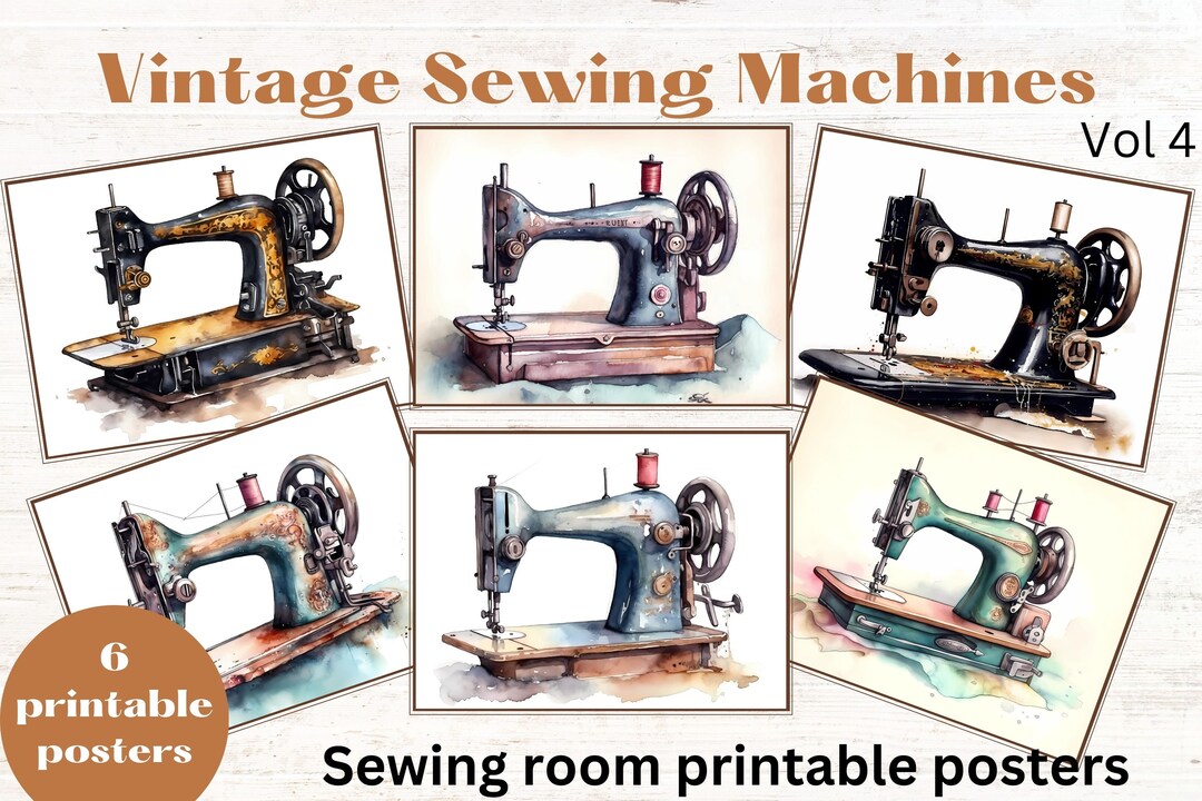 Vintage Sewing Machines Sewing Room Poster Set of 6 Printable Wall Art ...