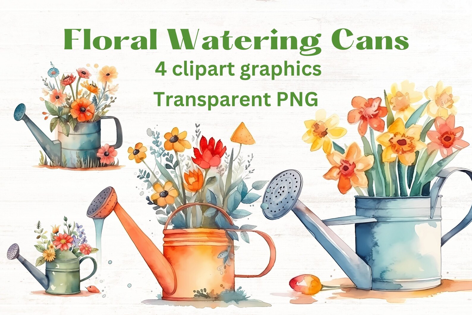 Watering Cans With Flowers Clipart, Transparent Background Png ...