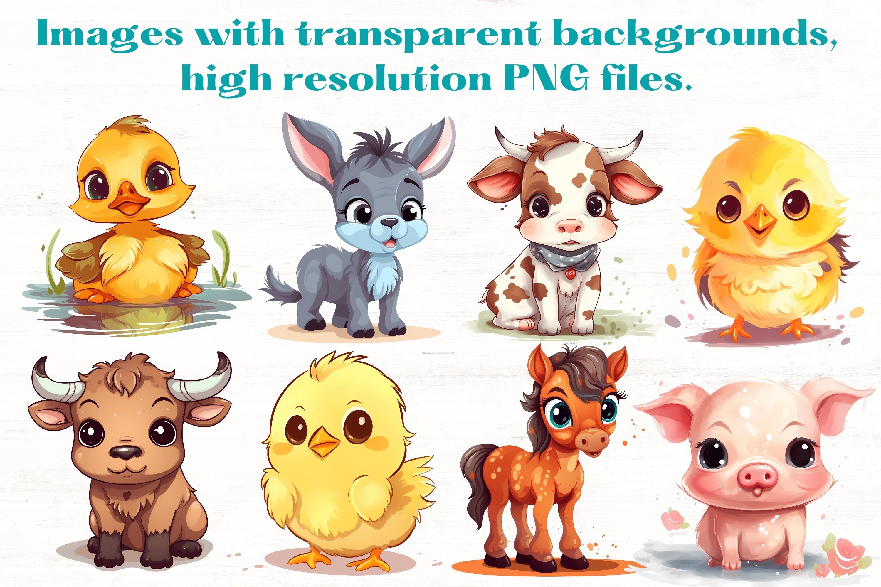 BABY FARM ANIMALS Cartoon Clipart Illustrations, 10 Clip Art Images ...