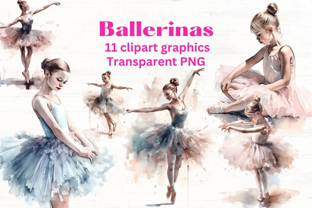 Watercolor BALLERINAS Clipart Set, 11 Clip Art Images, Transparent Png ...