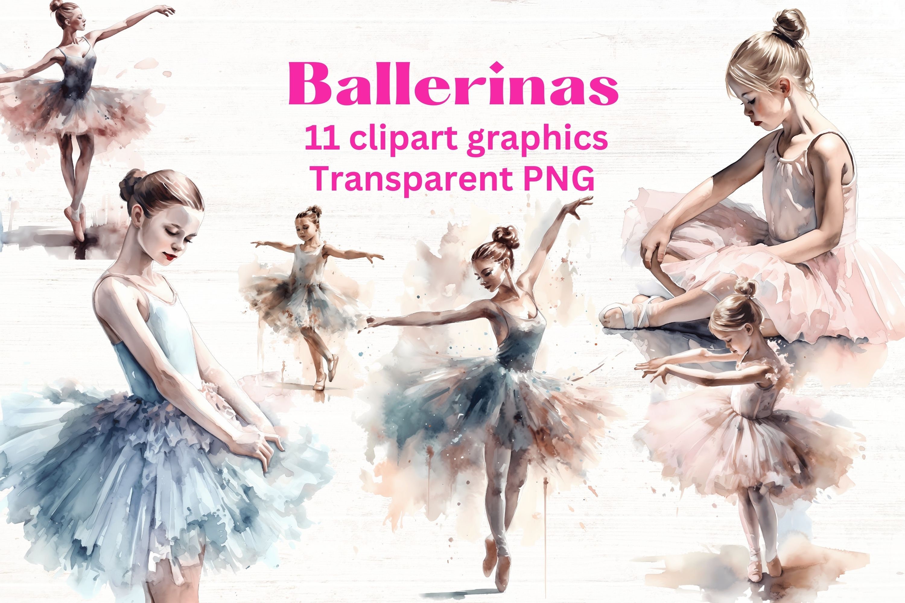 Watercolor BALLERINAS Clipart Set, 11 Clip Art Images, Transparent Png ...