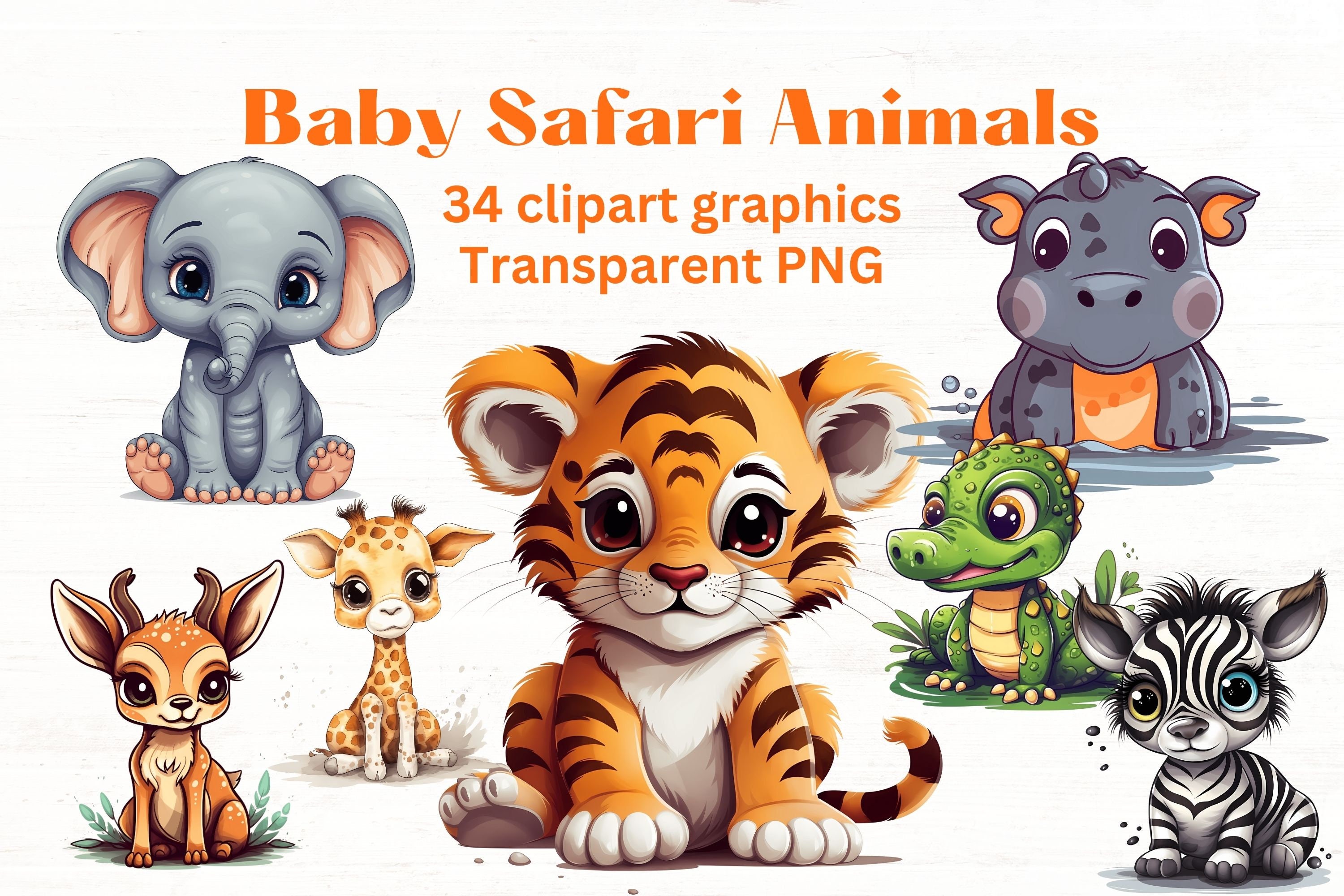 BABY SAFARI ANIMALS Cute Clipart Illustrations, 34 Clip Art Images ...