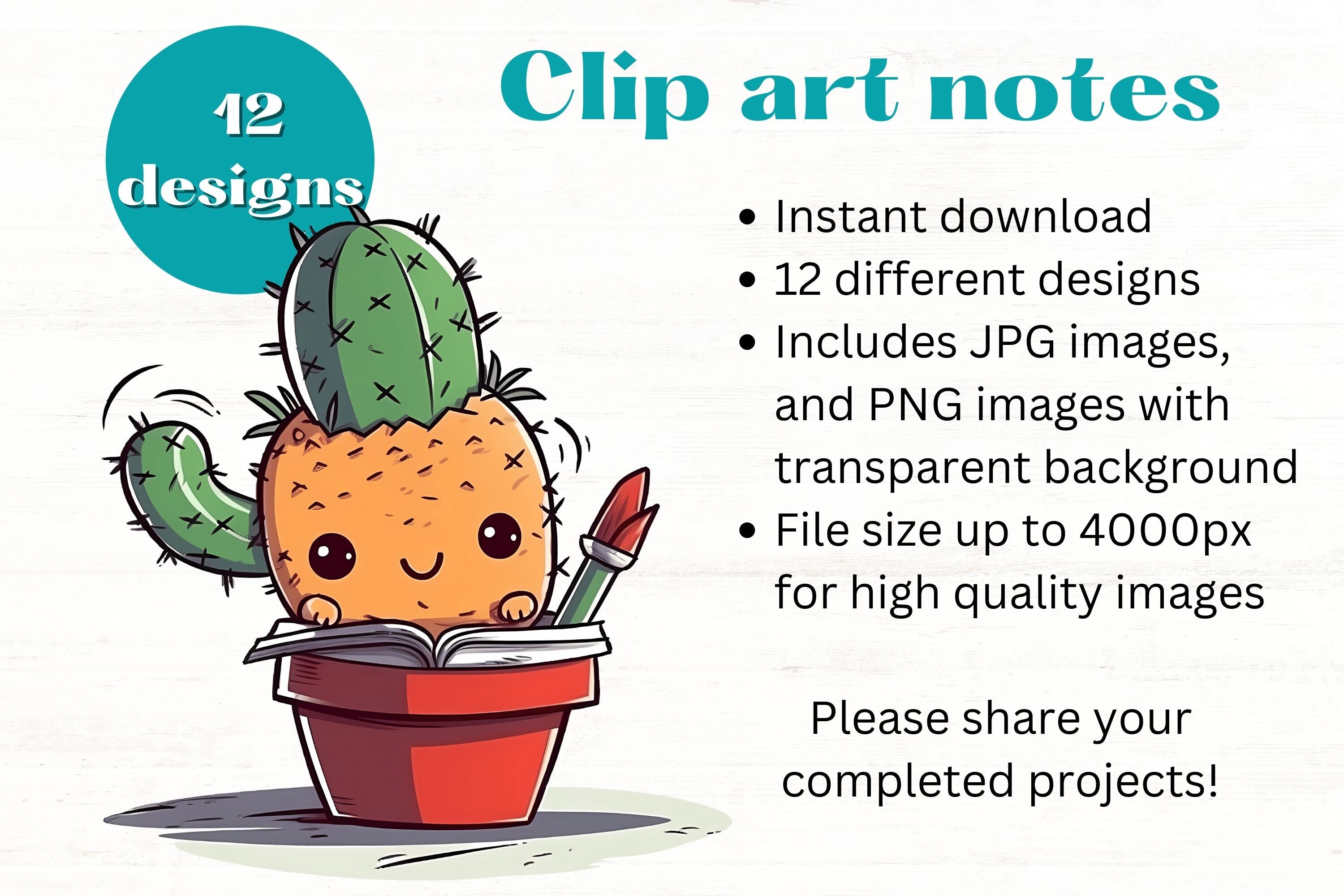 CUTE HAPPY CACTUS Cartoon Clipart Set, 12 Clip Art Images, Transparent ...