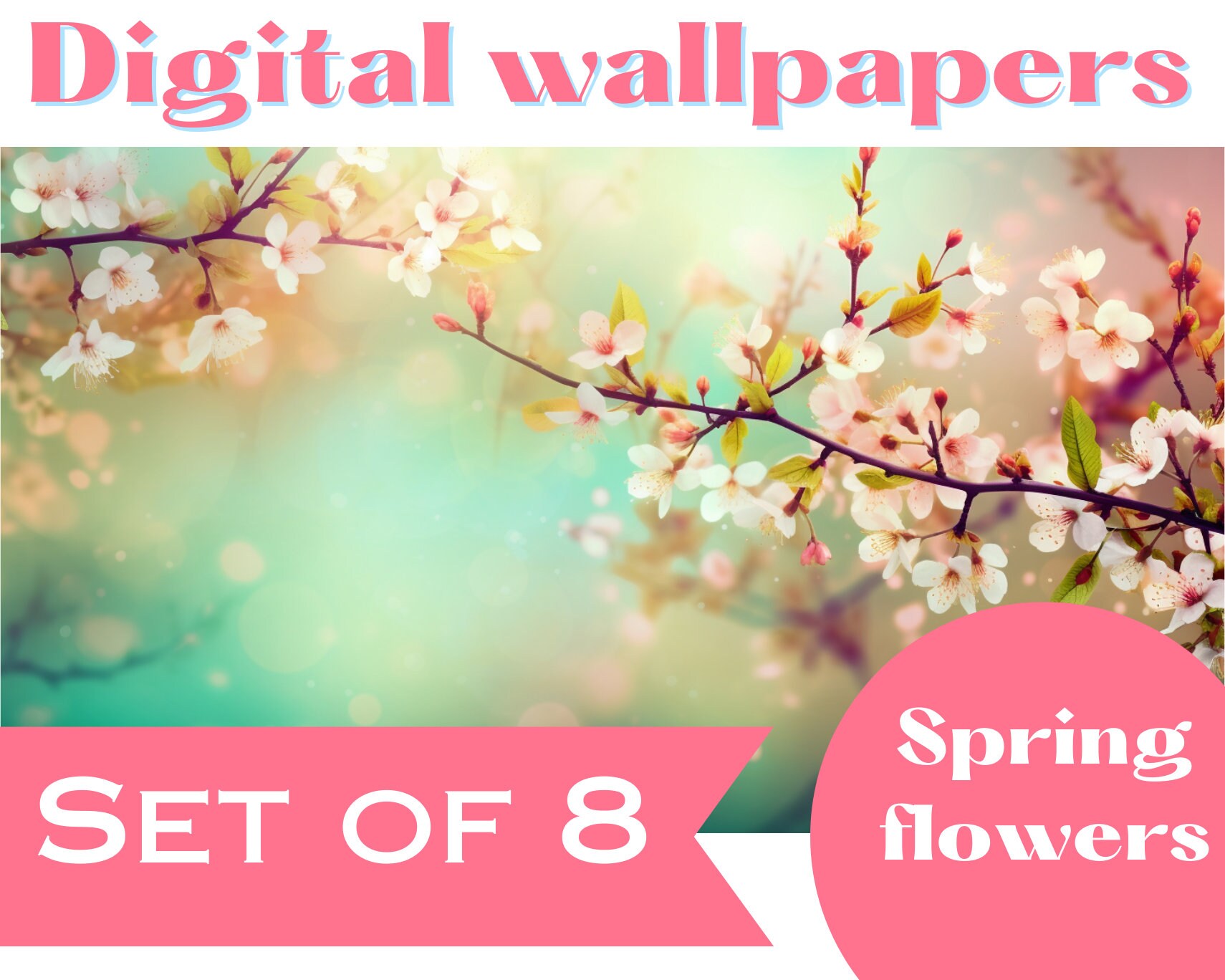 Set of 8 Floral Digital Wallpapers or Backgrounds, 16:9 Size, Soft ...