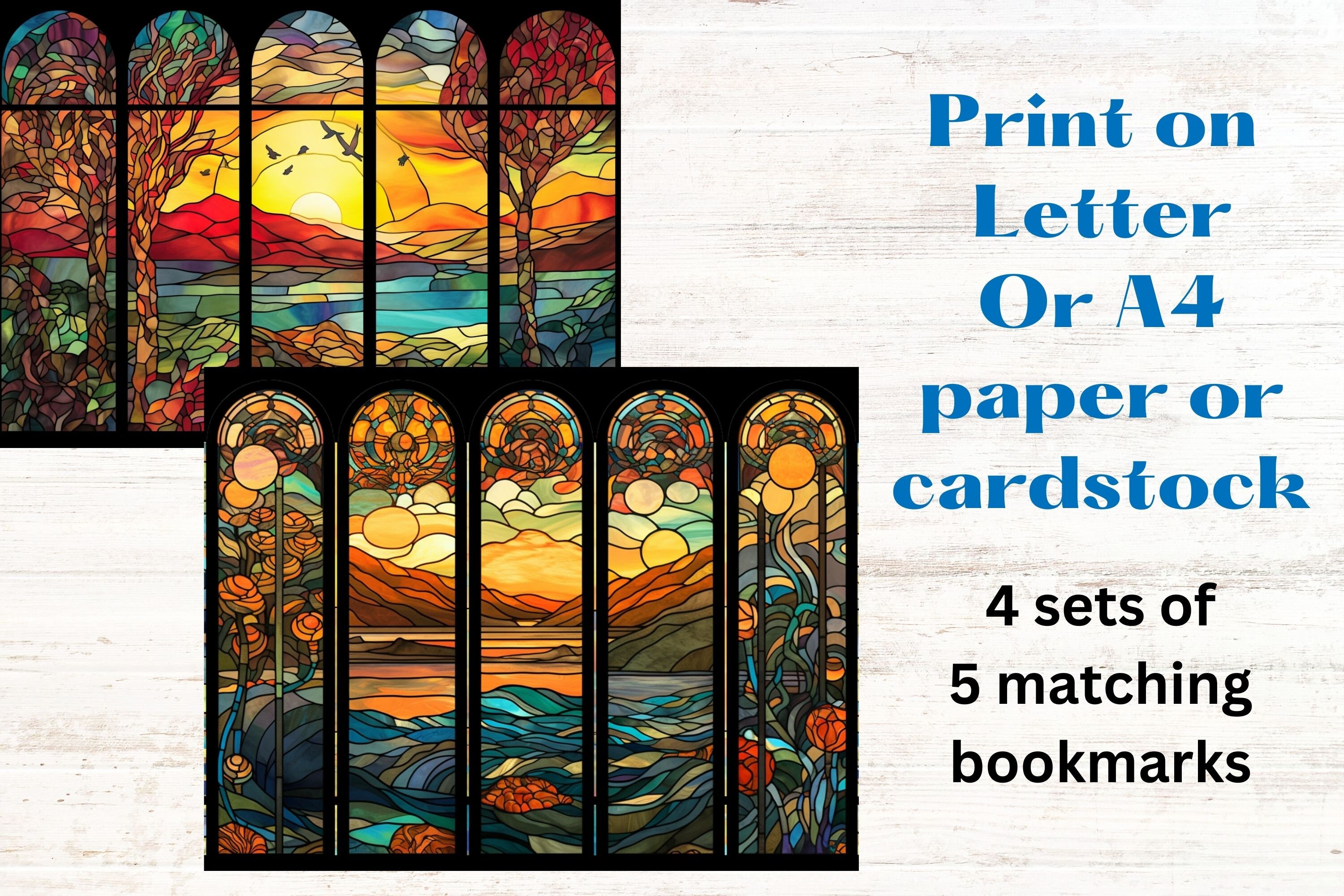 Stained Glass Sunsets Printable Bookmarks, Print at Home Book Marks ...