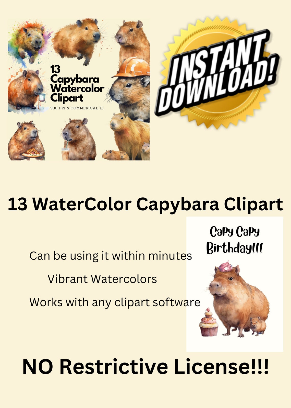 Watercolor Capybara Clipart 13 Bundle - Capybara Download - Instant ...