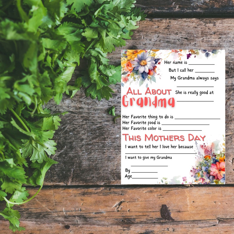 All About Grandma, Mothers Day Gift, Grandma Printable, Mothers Day ...