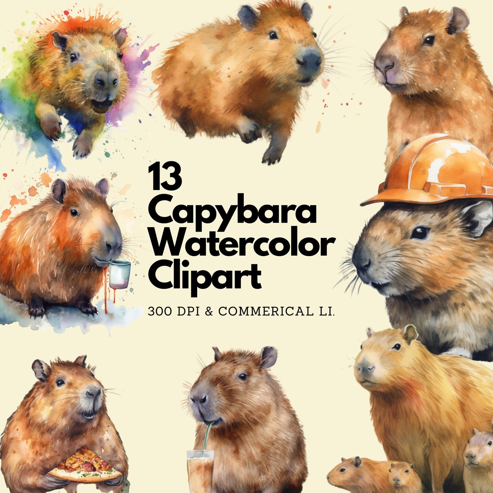 Watercolor Capybara Clipart 13 Bundle - Capybara Download - Instant ...
