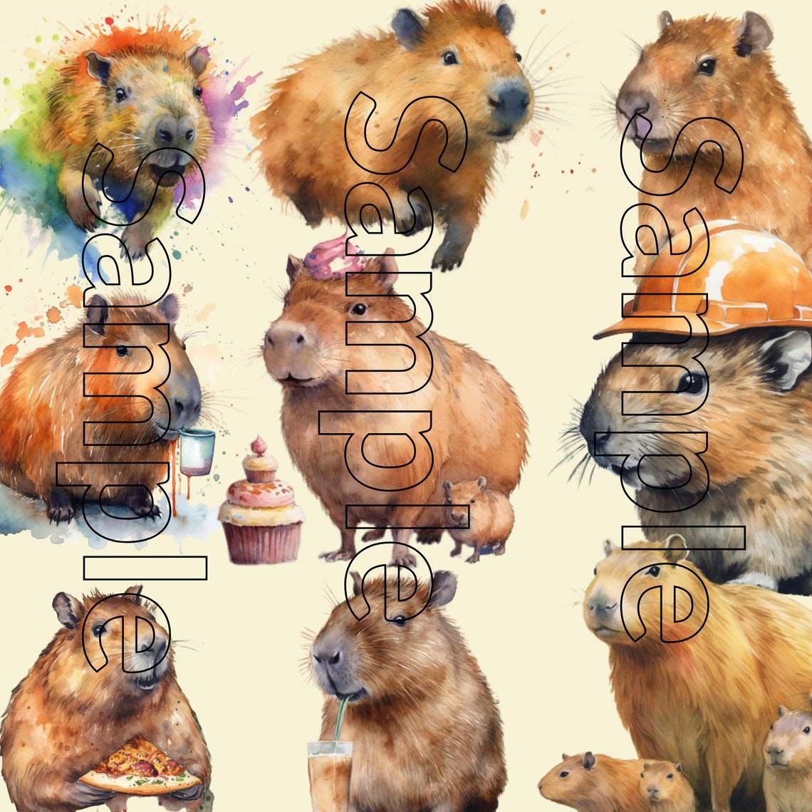 Watercolor Capybara Clipart 13 Bundle - Capybara Download - Instant ...