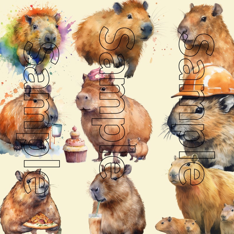 Watercolor Capybara Clipart 13 Bundle - Capybara Download - Instant ...