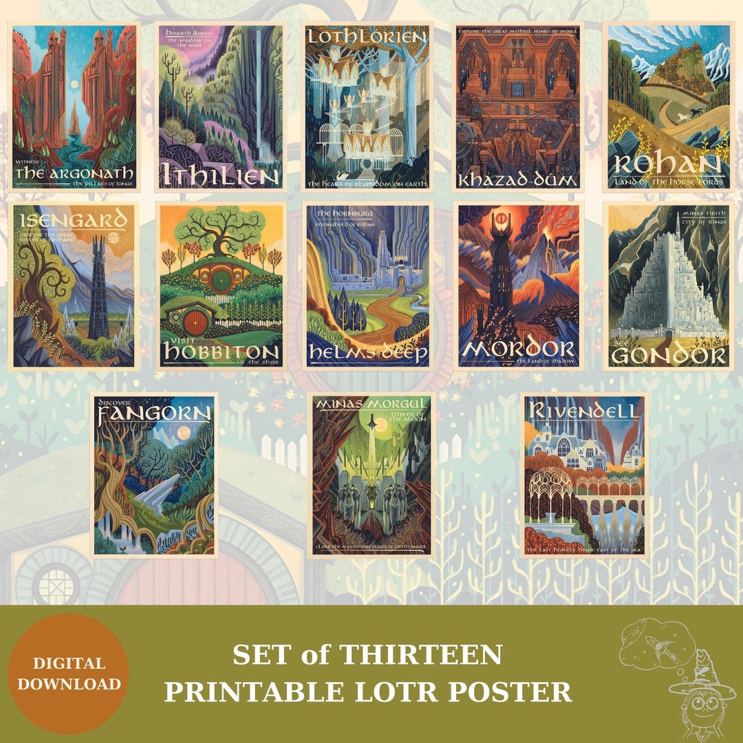 Set of 13 Lord of the Rings Poster Printable PDF LOTR Middle - Etsy