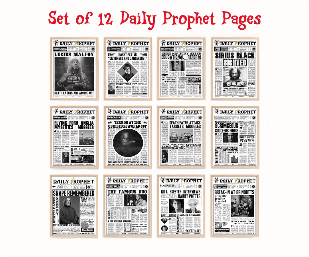 Set of 12 Remastered Printable Daily Prophet Pages, HP Posters, HP Wall ...