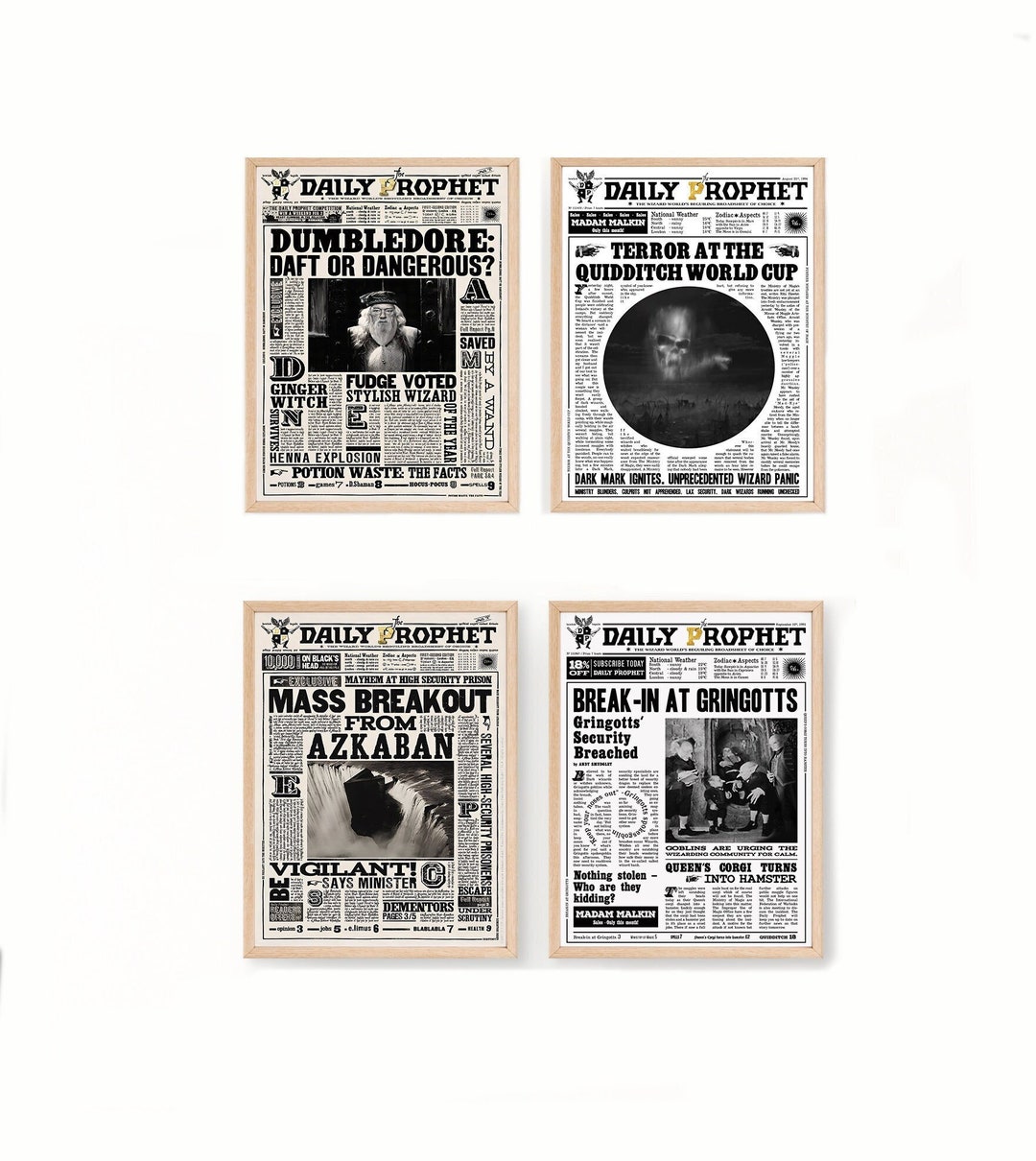 Set of 4 Remastered Printable Daily Prophet Pages, HP Posters, HP Wall ...