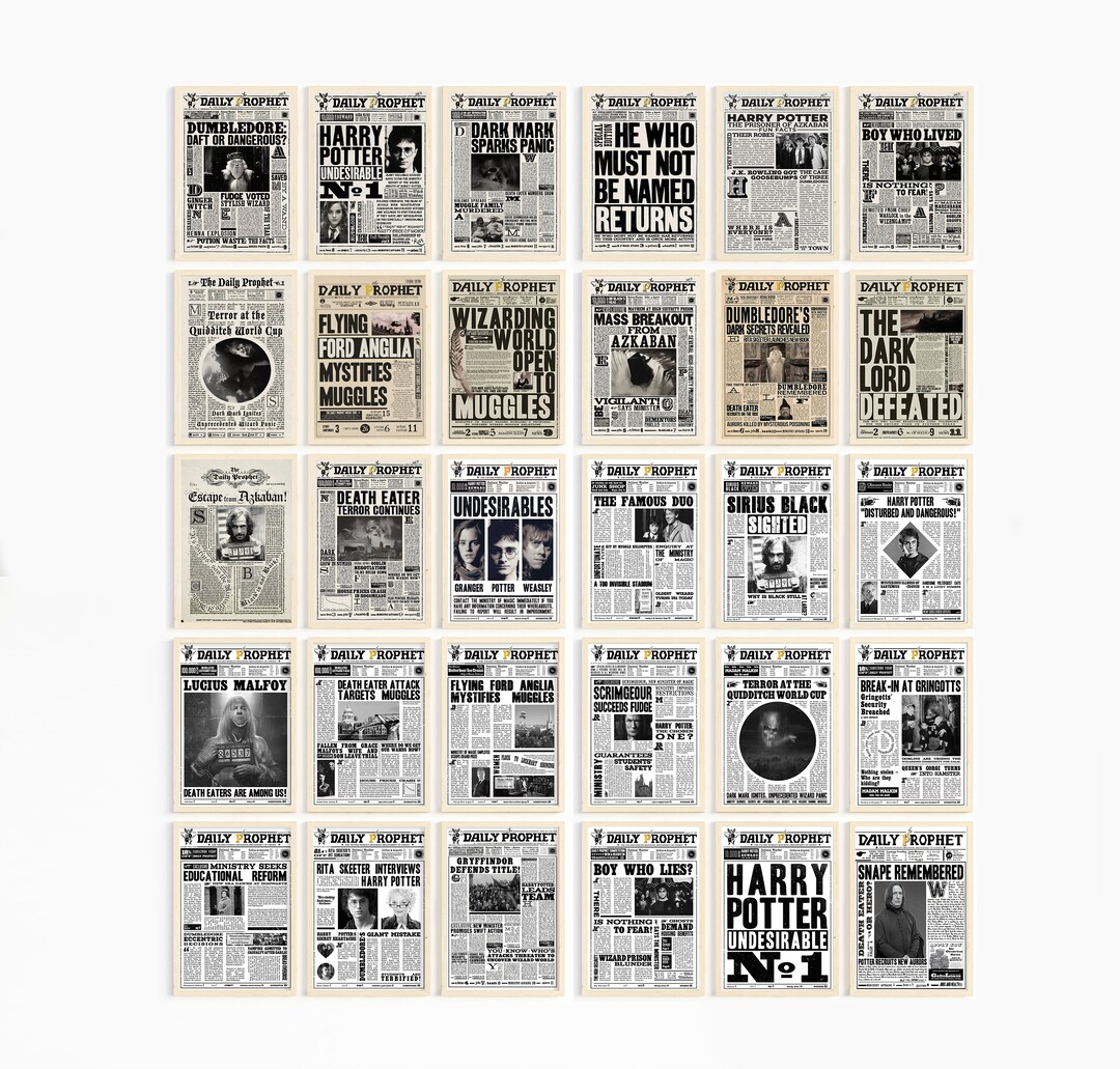 Printable PDF Set of 30 Remastered Daily Prophet Pages, Wizard and ...