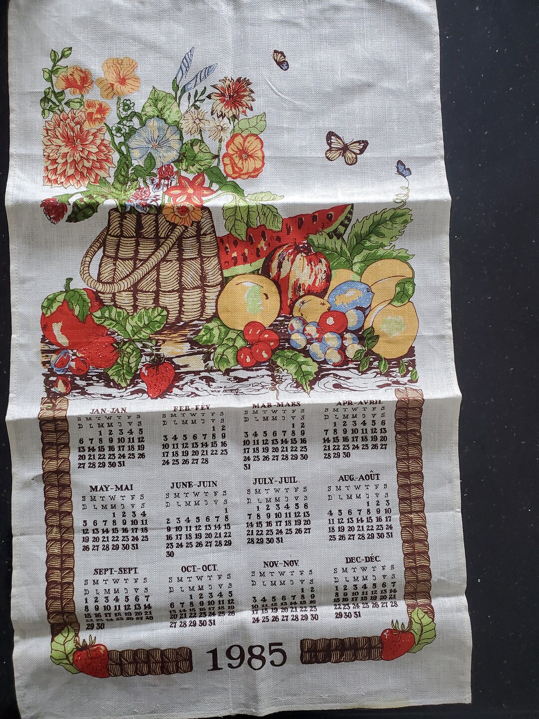 Torchon calendrier vintage 1985 - Etsy France