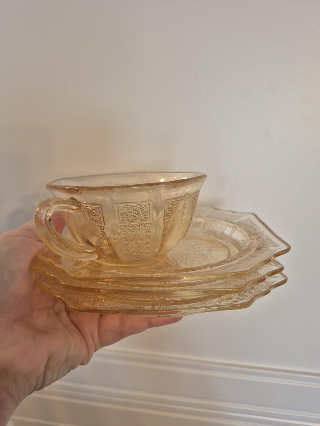 Apricot Princess Depression Glass Plates and One Cup 1930s - Etsy
