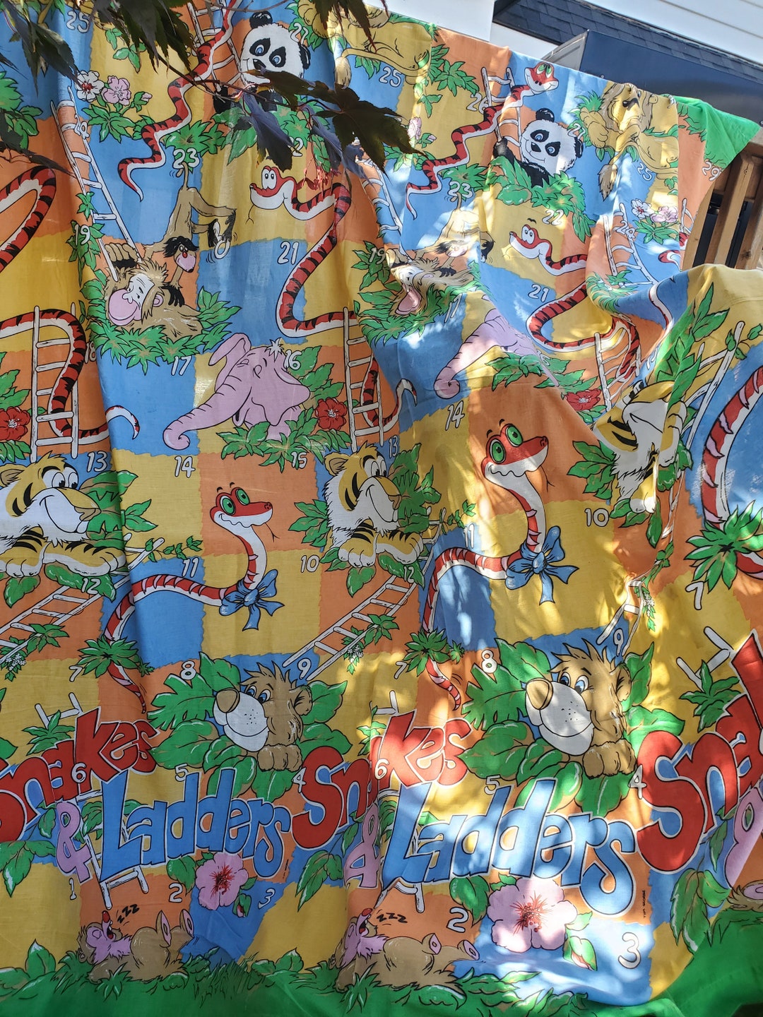 Vintage Kids Snakes and Ladders Flat Sheet, Featuring Safari Zoo ...