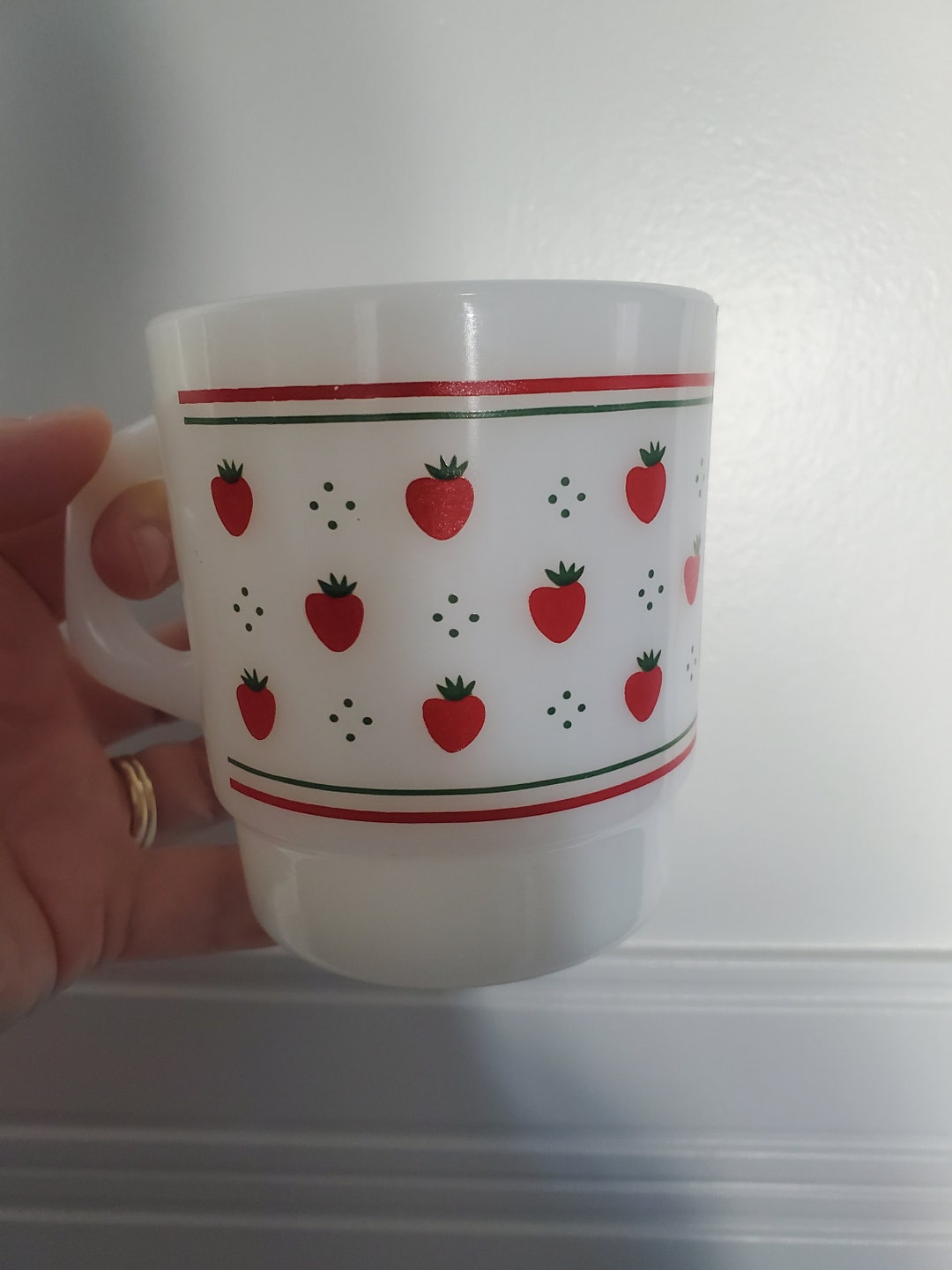 Mid Century Termocrisa Milk Glass Strawberry Pattern Mug - Etsy