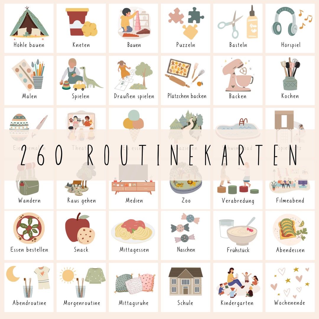260 Routinekarten zum Ausdrucken, Tagesplan Morgen & Abend, Tagesablauf ...