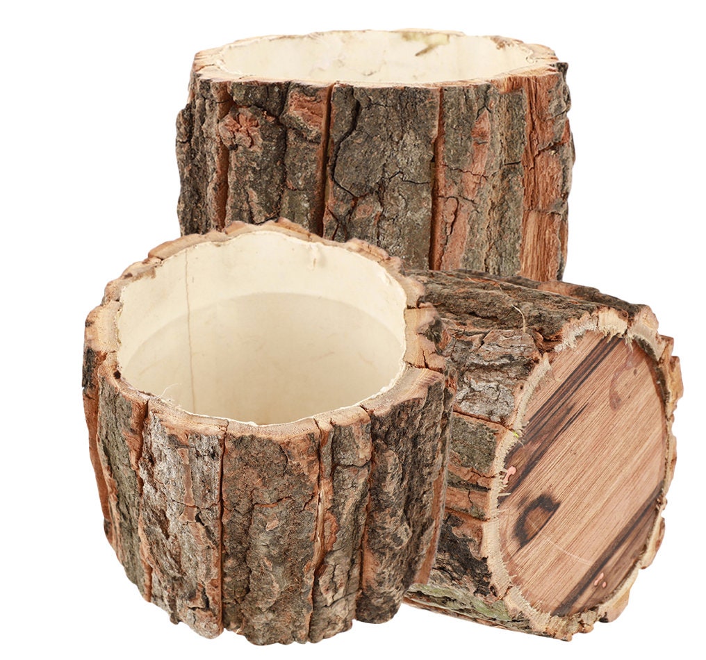 Tree Bark Wooden Flower Pot Planter Succulent Rustic Tree Log Vase ...