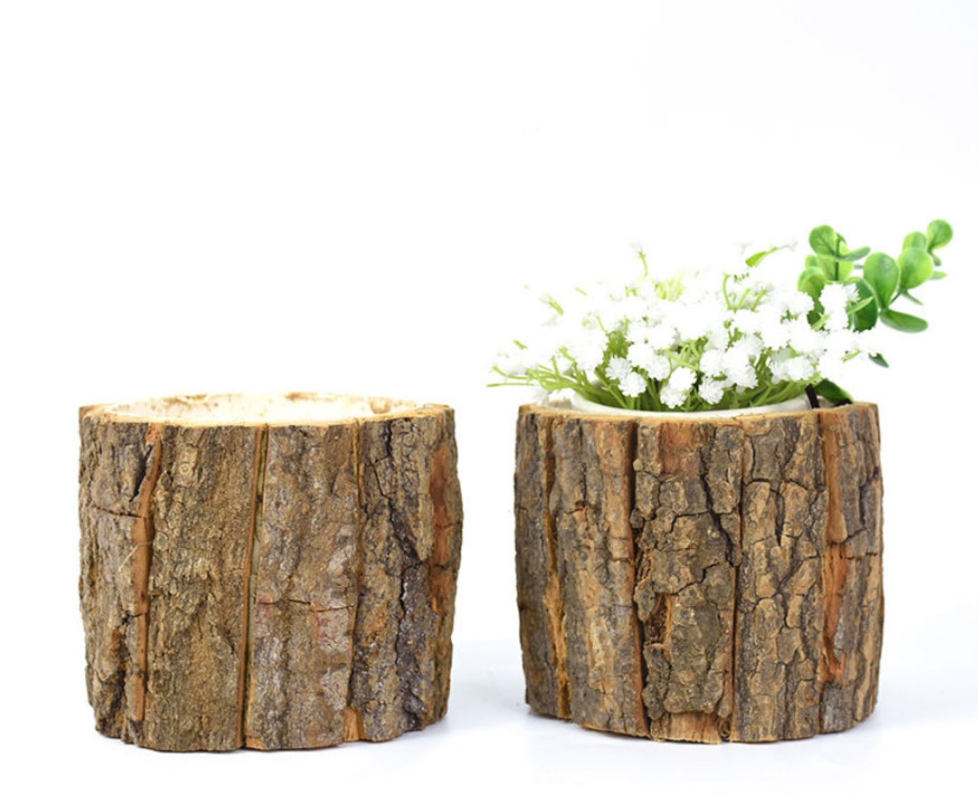 Tree Bark Wooden Flower Pot Planter Succulent Rustic Tree Log - Etsy