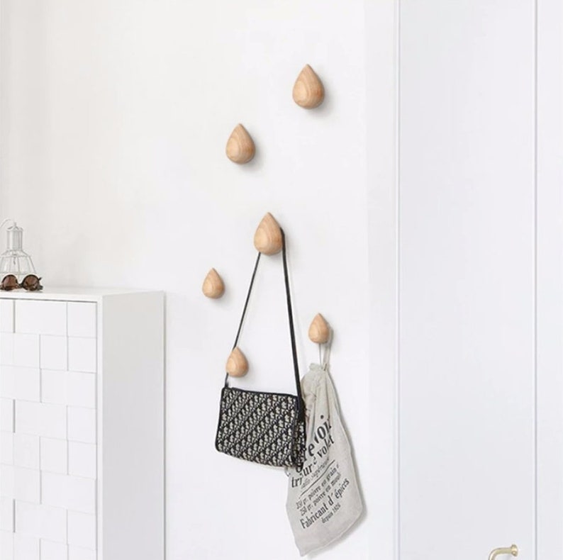 Wall Mounted Raindrop Shape Coat Hook Natural Wood Clothes Hanger ...