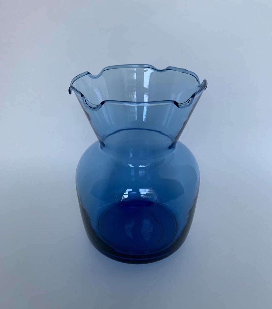 Vintage Pilgrim Art Glass Vase: Hand Blown Cobalt Blue, Scalloped Rim ...