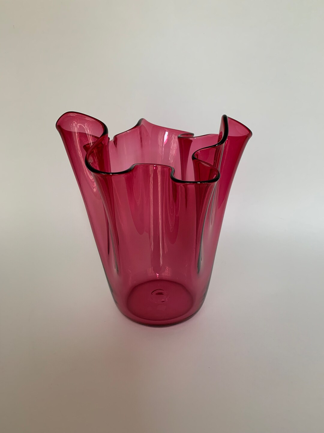 Cranberry Glass Handkerchief Vase, Handblown Glass Vase, Vintage ...