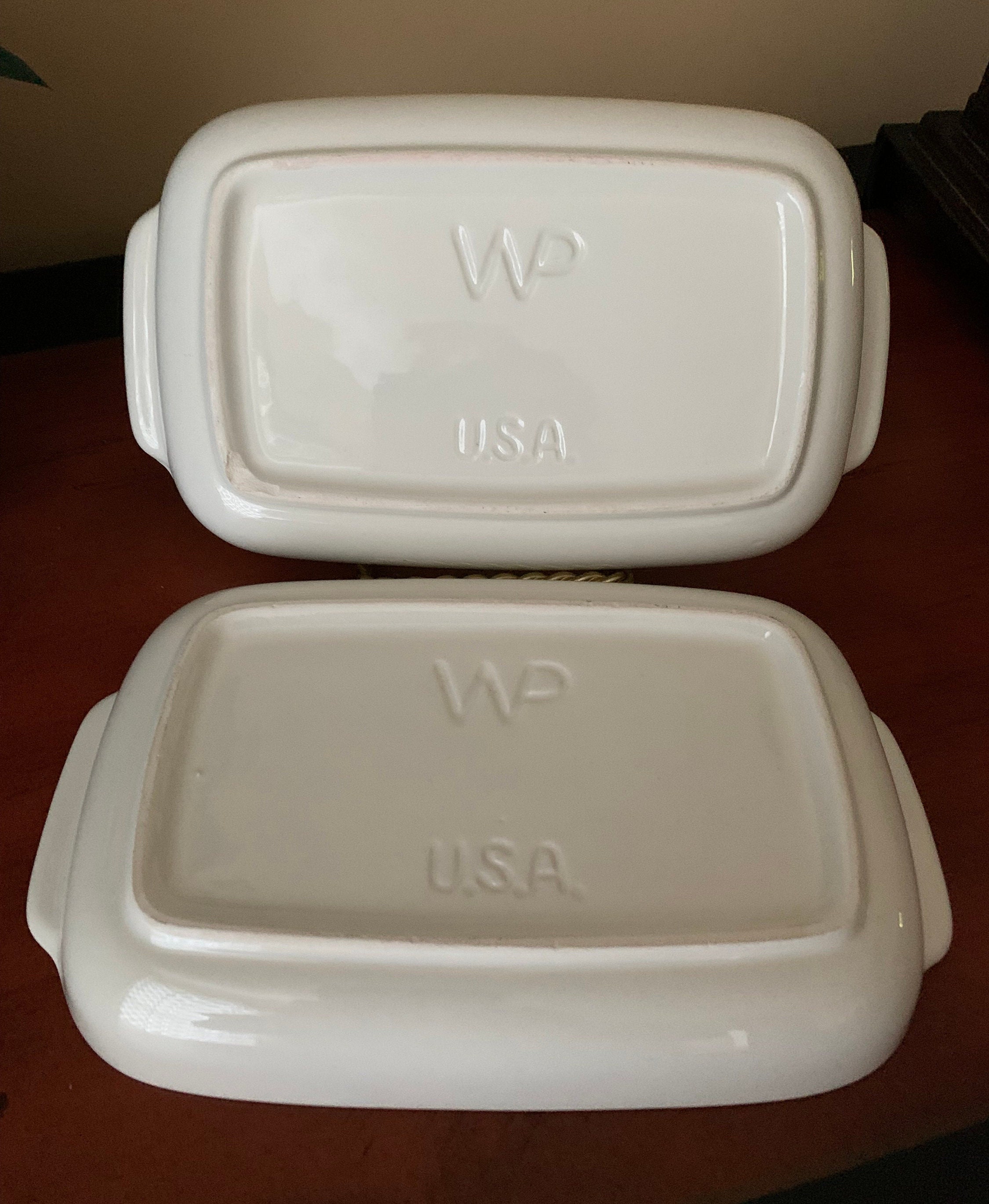Vintage WP USA Pottery Shallow Baking Dishes With Handles, Rectangular ...