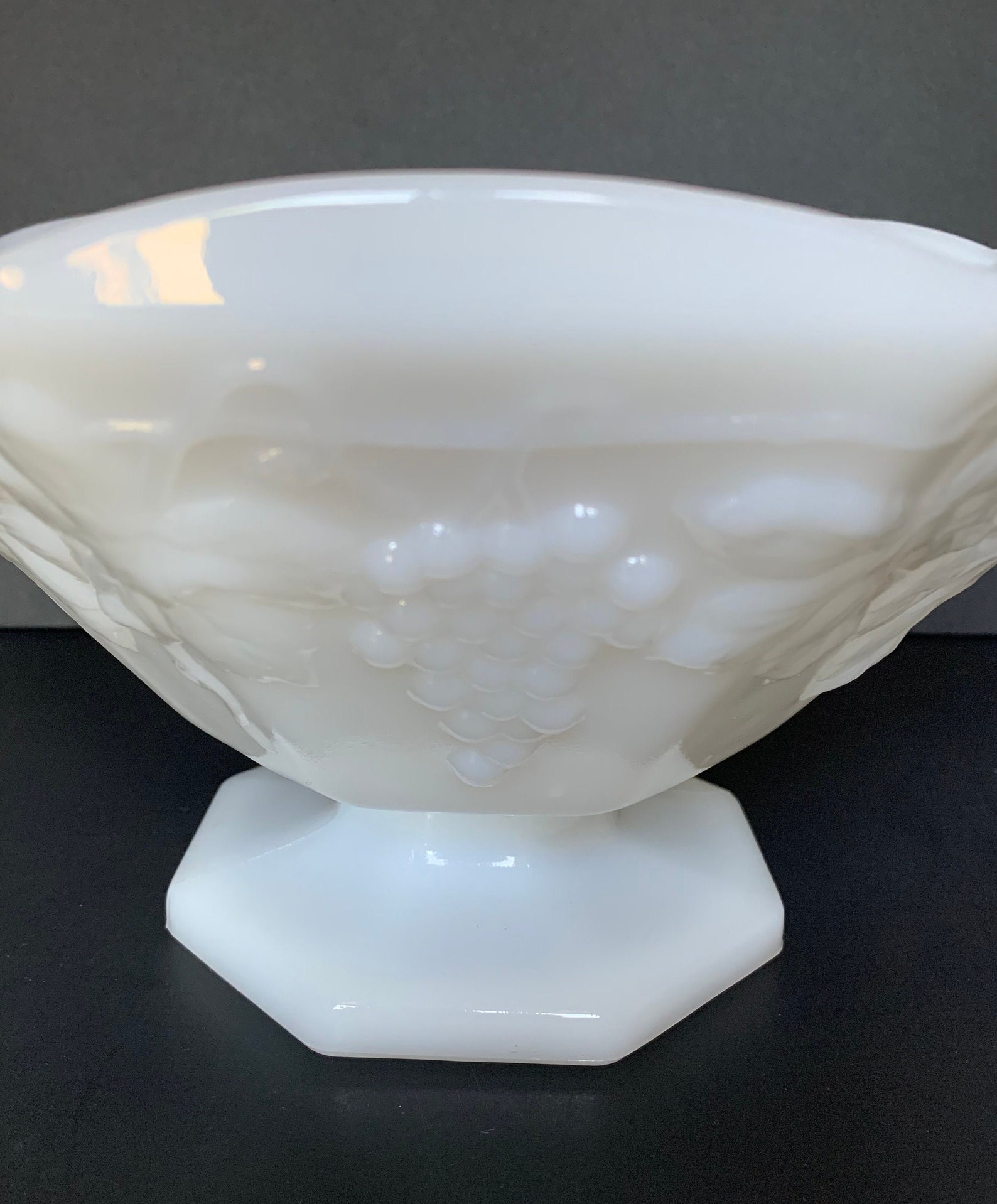 Anchor Hocking Milk Glass Panel Pedestal Bowl With Grapes and Vines ...
