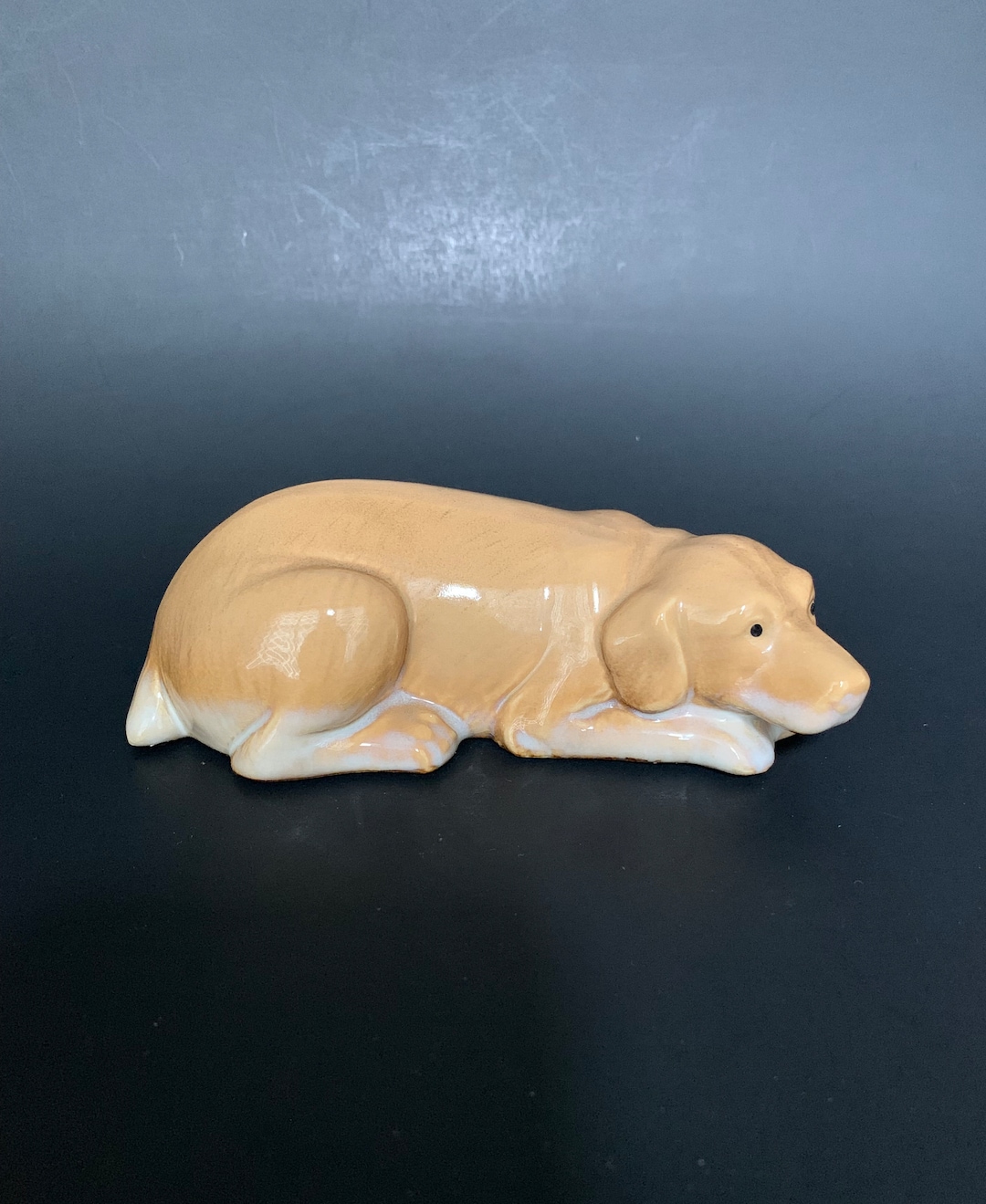 Ceramic Golden Retriever Figurine, Tan/gold Glazed Dog Lying Down ...