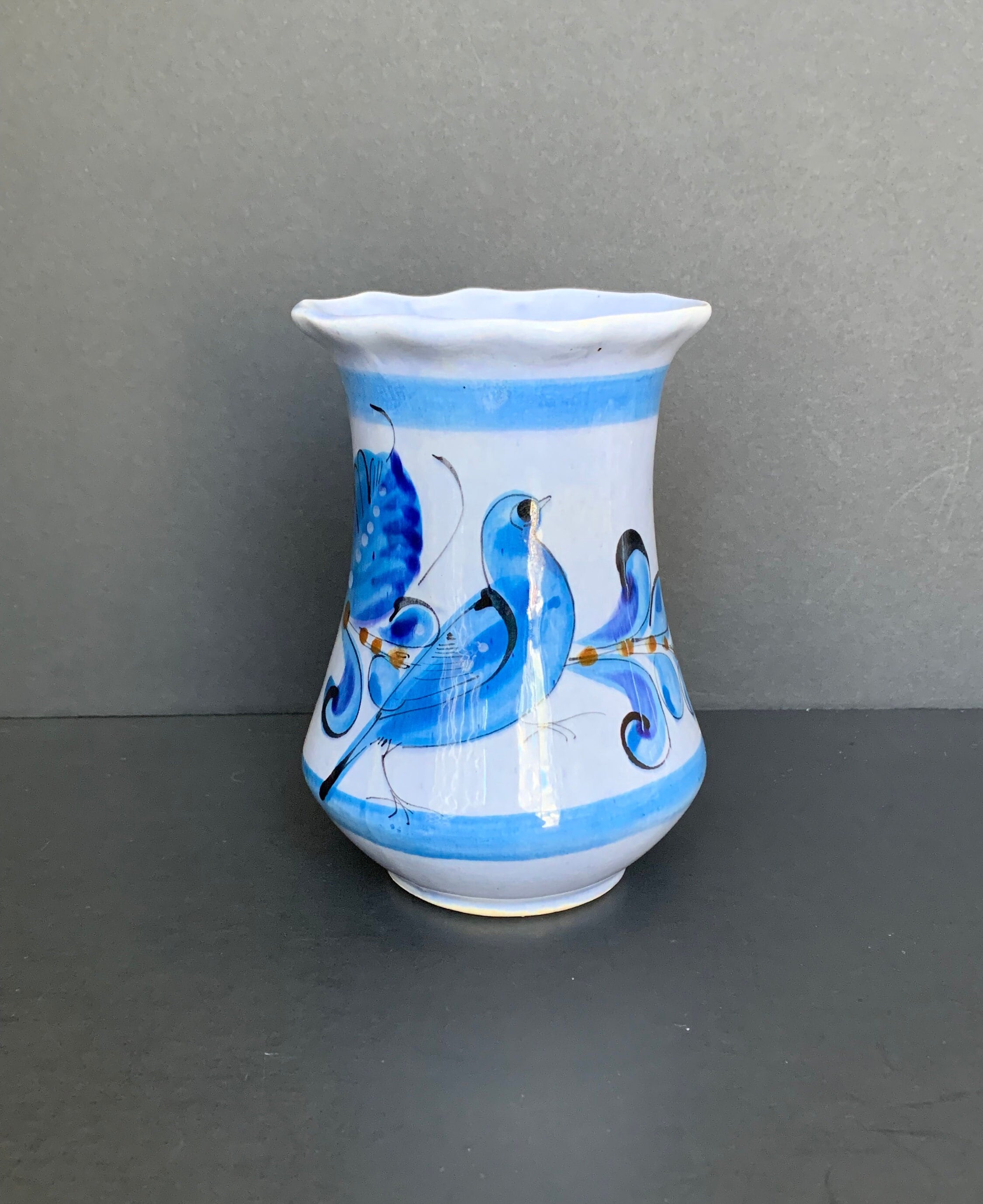 Vintage Tonala Hand Painted Blue Bird Pottery Folk Art Vase, Made in ...