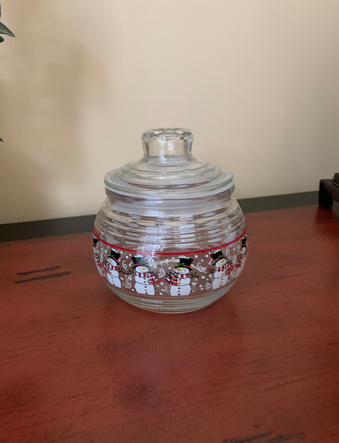 Snowman Glass Jar With Inner Plastic Sealing Starburst Lid, Candy / Nut ...