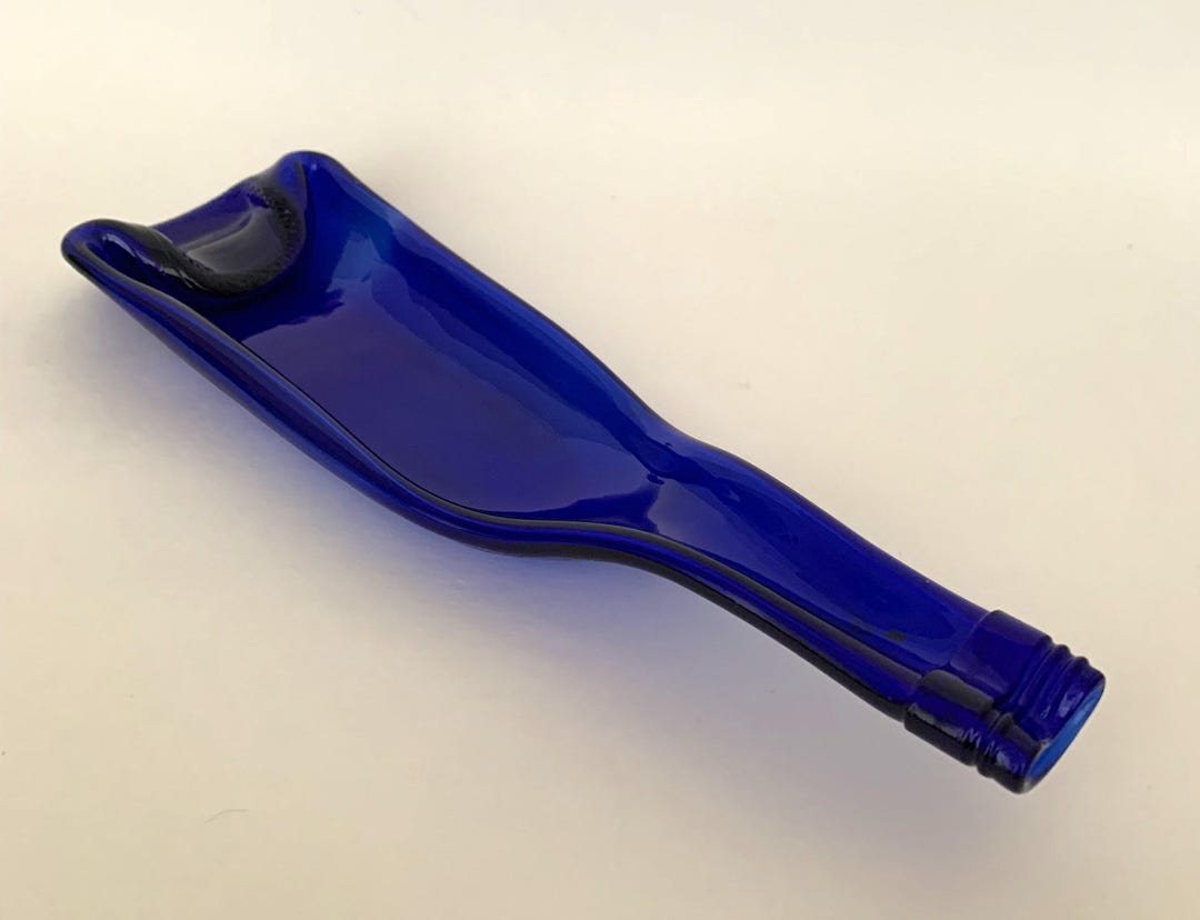 Art Glass Cobalt Blue Melted Wine Bottle Spoon Rest - Etsy