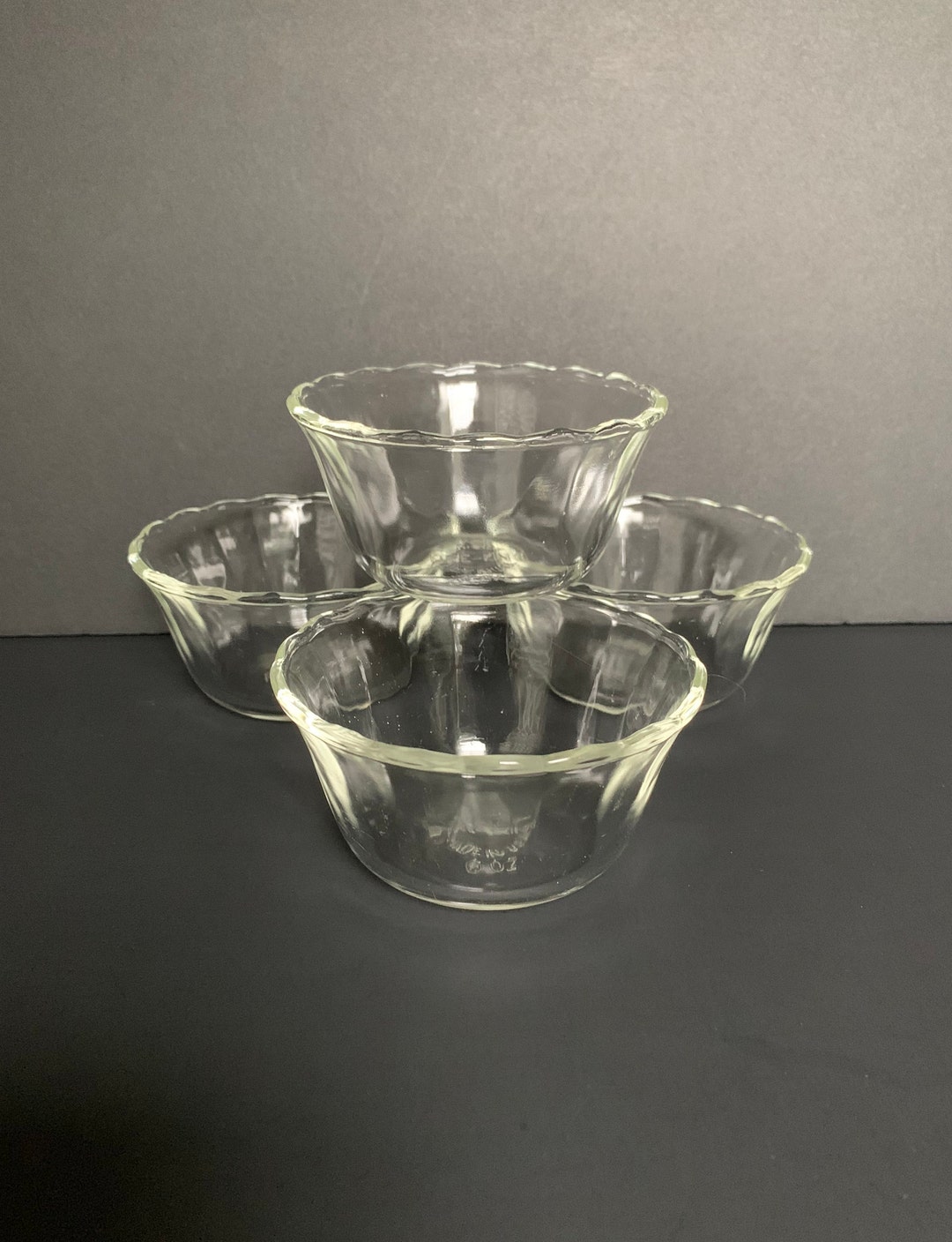 Fire King Clear Glass Ribbed Custard Cups #424, 6 Oz Scalloped Ramekins ...