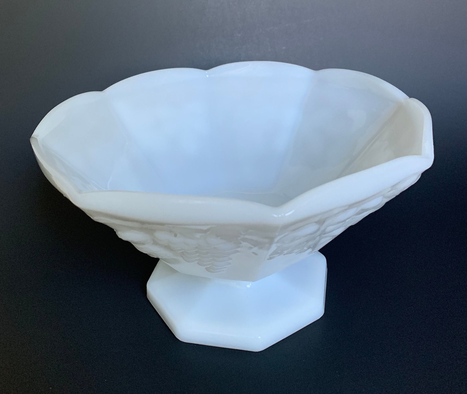 Anchor Hocking Milk Glass Panel Pedestal Bowl With Grapes and Vines ...
