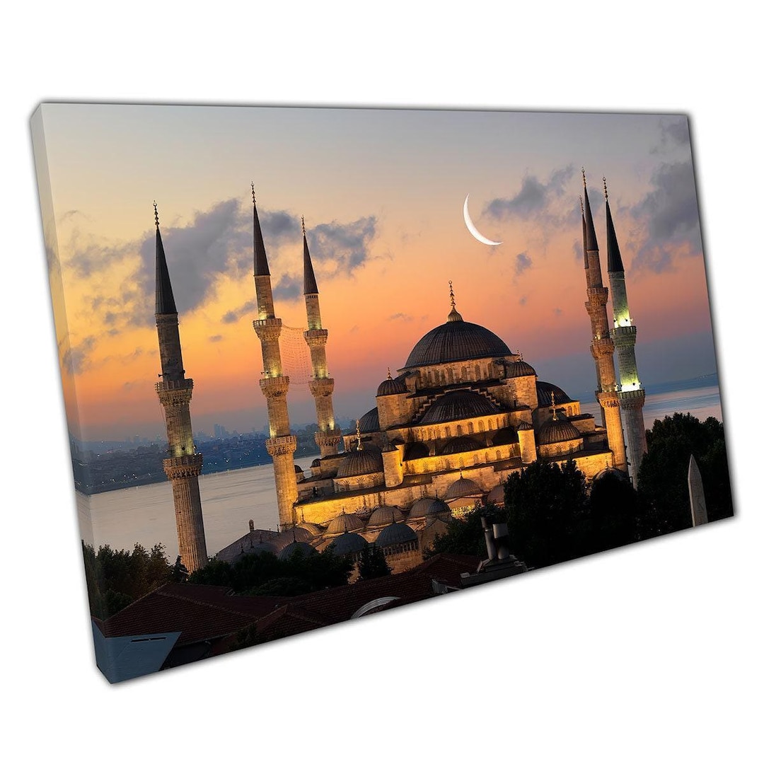 Illuminated Blue Mosque Istanbul Canvas Print: Ramadan Islamic Wall Art ...