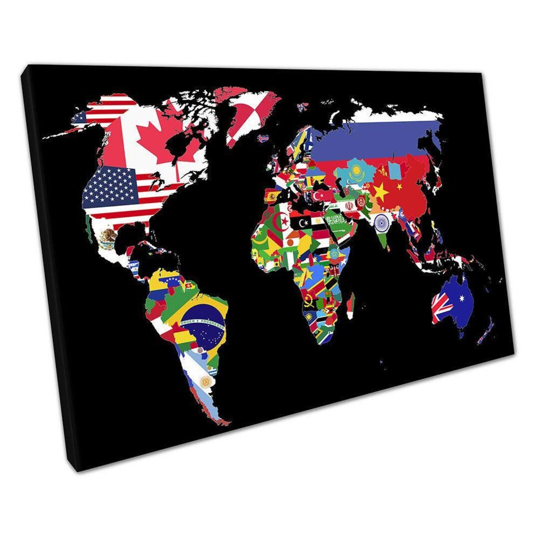 Global Flag Mosaic Canvas Art World Map Wall Decor for Home Office - Etsy