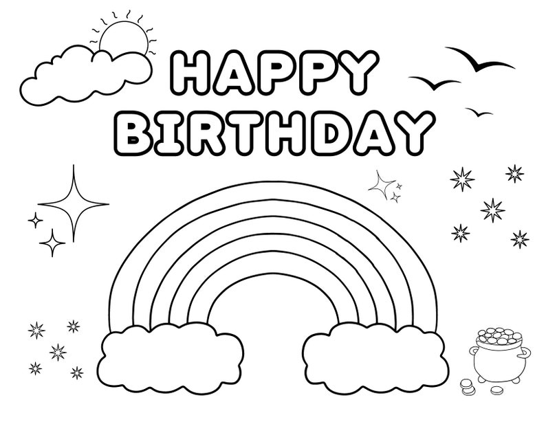 RAINBOW Coloring Birthday Card - *PDF & PNG*- Printable - Digital ...