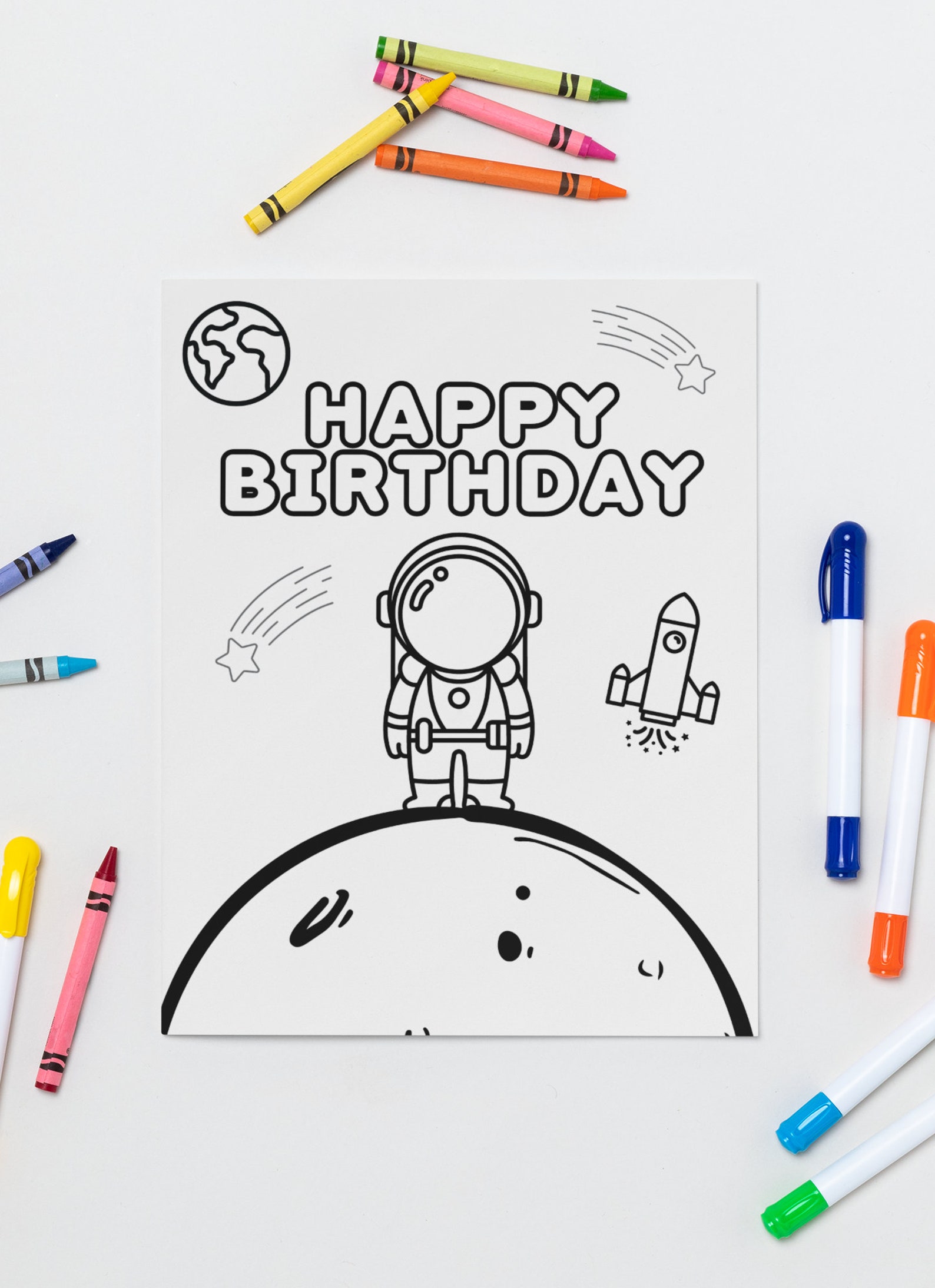 ASTRONAUT Coloring Birthday Card PDF & PNG Printable Digital Birthday ...