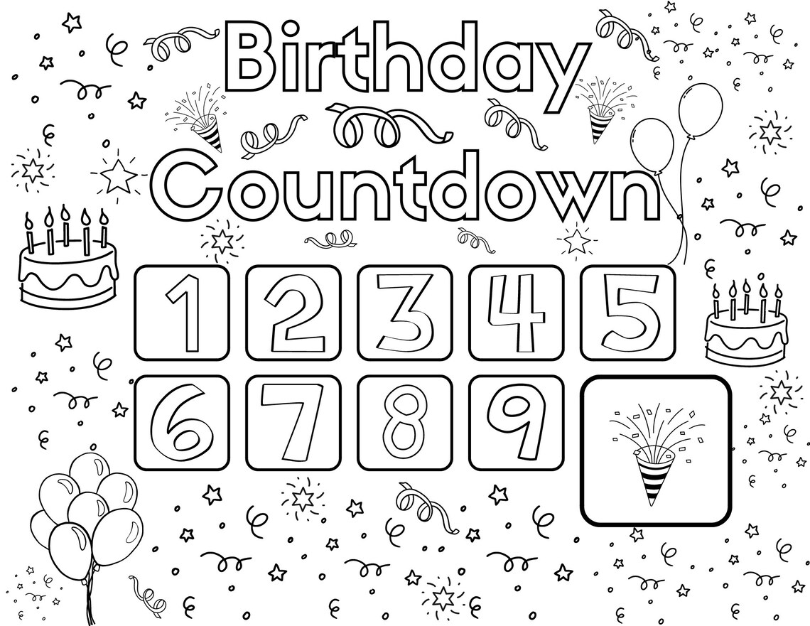BIRTHDAY COUNTDOWN Coloring Page *PDF_PNG*- Printable - Digital ...